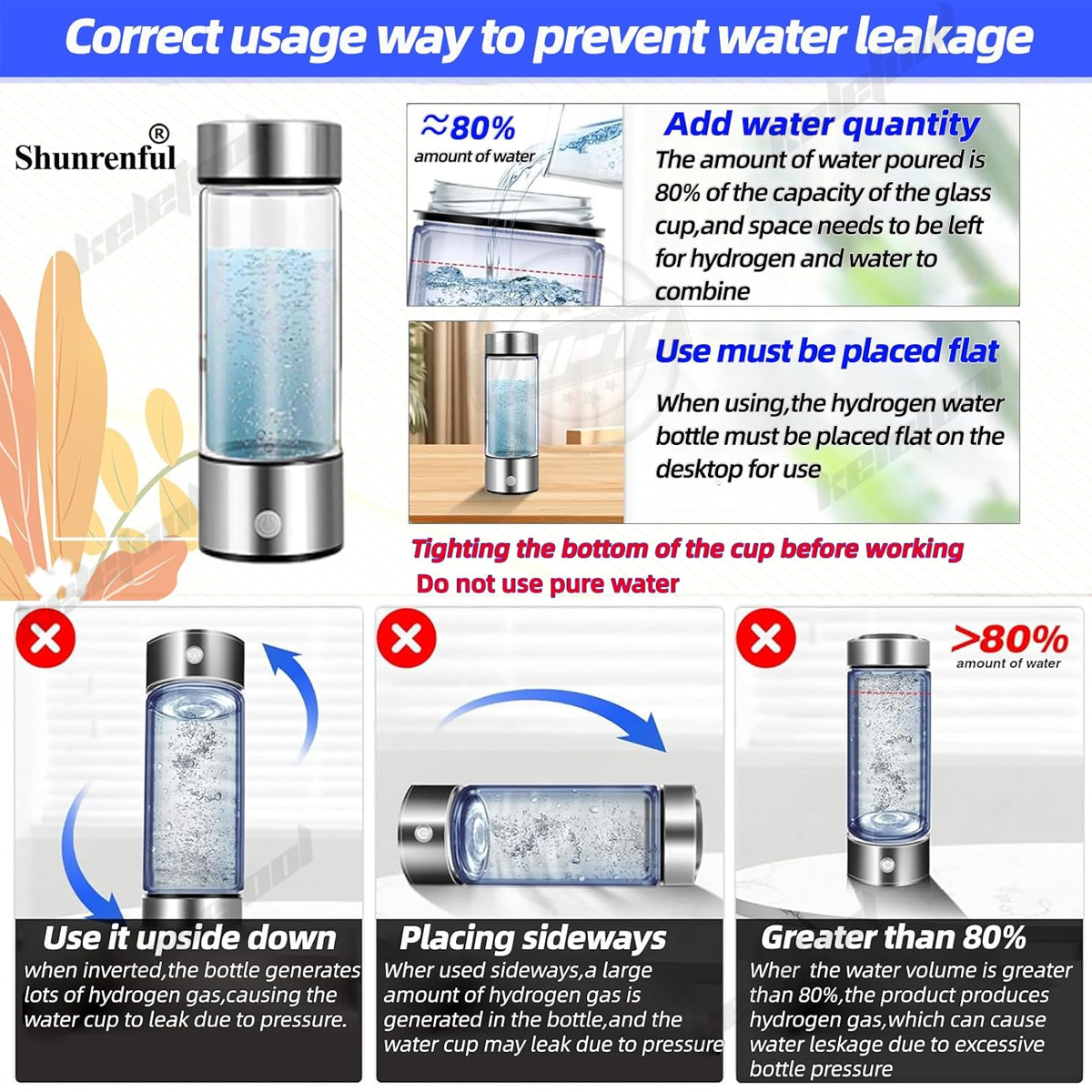 3in1 Portable Hydrogen water Bottle 420ML Rechargeable Negative Ion ...