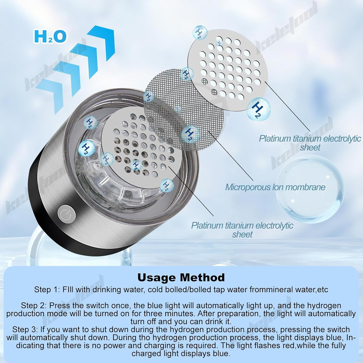 3in1 420ML Hydrogens Rich Water Bottle Cup Hydrogens Generator Water Maker Rechargeable Portable ...