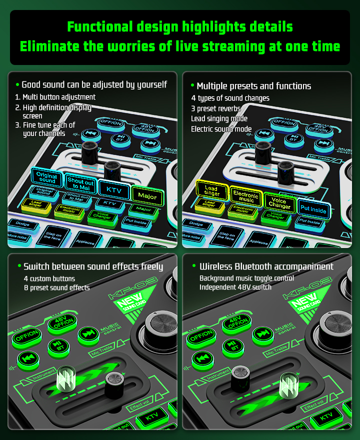 KoorFly KF03 Sound Card 48V Mixer Condenser Mic Kit Eliminate Raw Songs ...