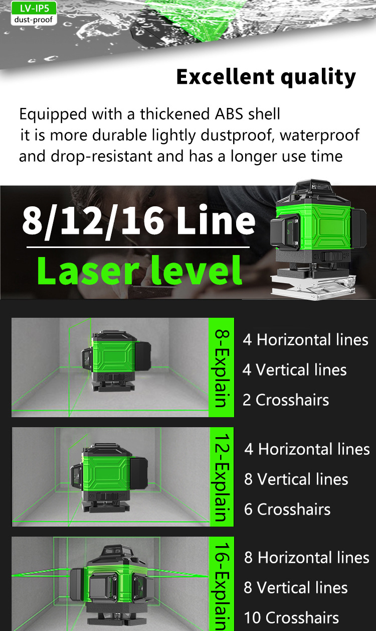 [Limited Time Offer] 12 / 16 Line Laser Level Green Light Self-Leveling ...