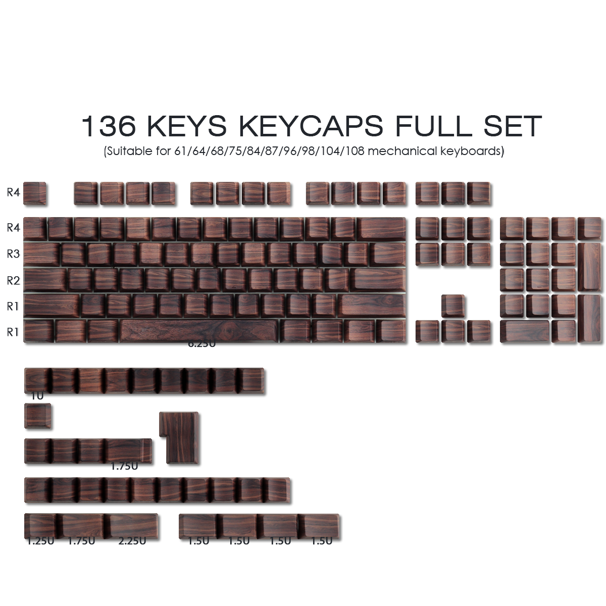Wood grain side transparent keycap 136 key PBT CHERRY Two-color molding ...