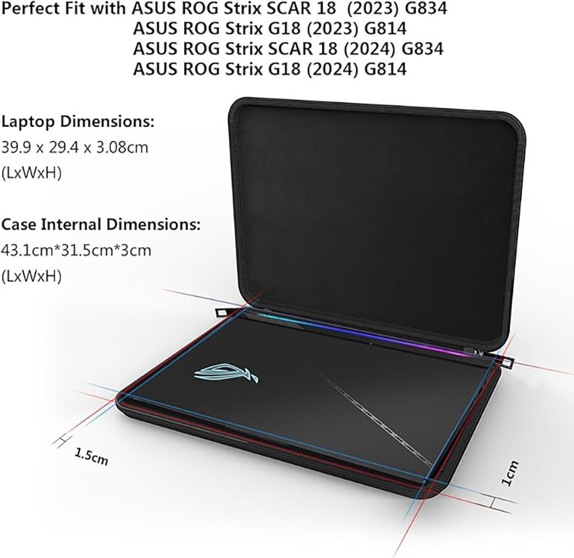 18 Inches Gaming Laptop Hard Sleeve for ASUS ROG Strix Scar 18 ROG ...