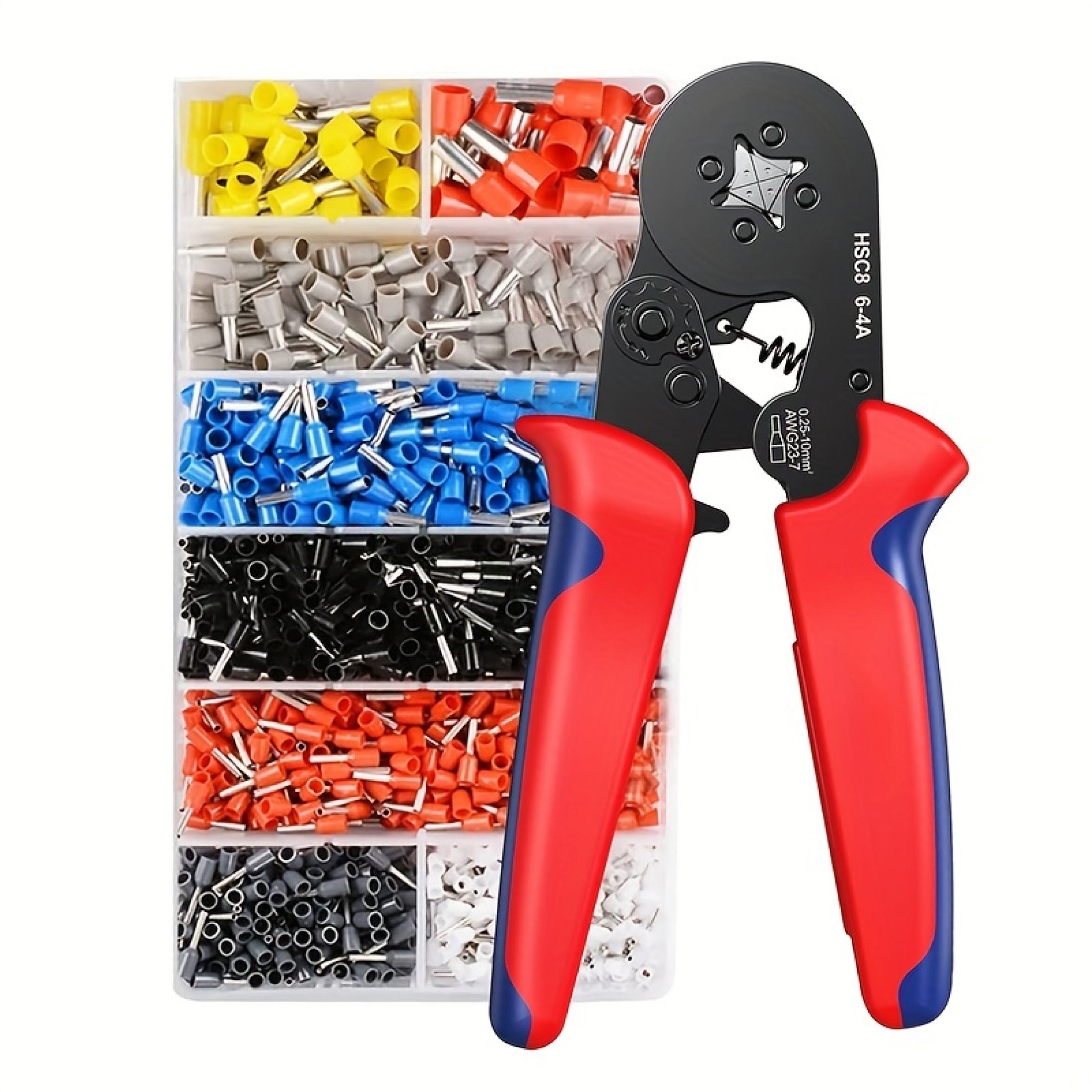 HSC8 6-4A 6-6A 1200/1900pcs Ferrule Crimper Plier Kit 0.25-10mm² AWG23 ...