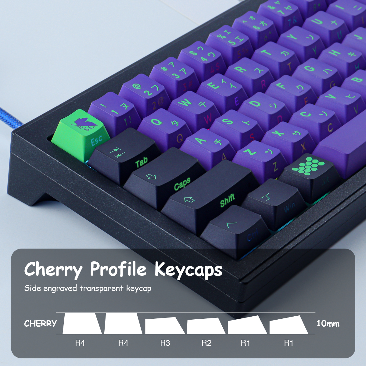 EVA Unit-01 side transparent keycaps 128 key PBT CHERRY DYE-SUB cherry ...