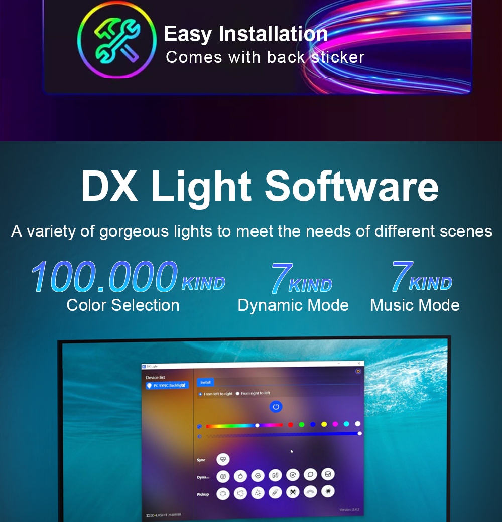Smart Ambient Computer Lighting PC Display Sync LED Strip Light RGB ...