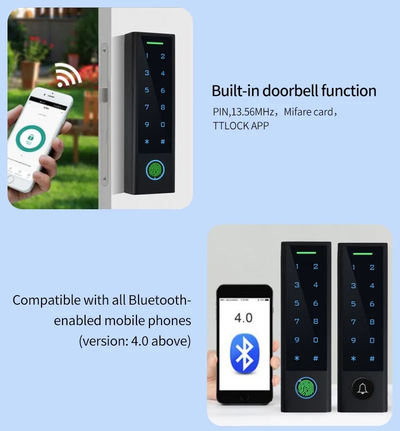 Fingerprint Access Control Keyboard or Doorbell Keypad TTLock App Bluetooth Opener RF IC Card ...