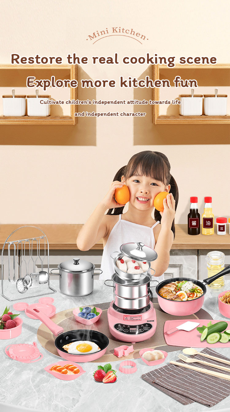 【Fast Delivery】Mini Kitchen Real Cooking Set 55PCS Pretend Play Kitchen ...