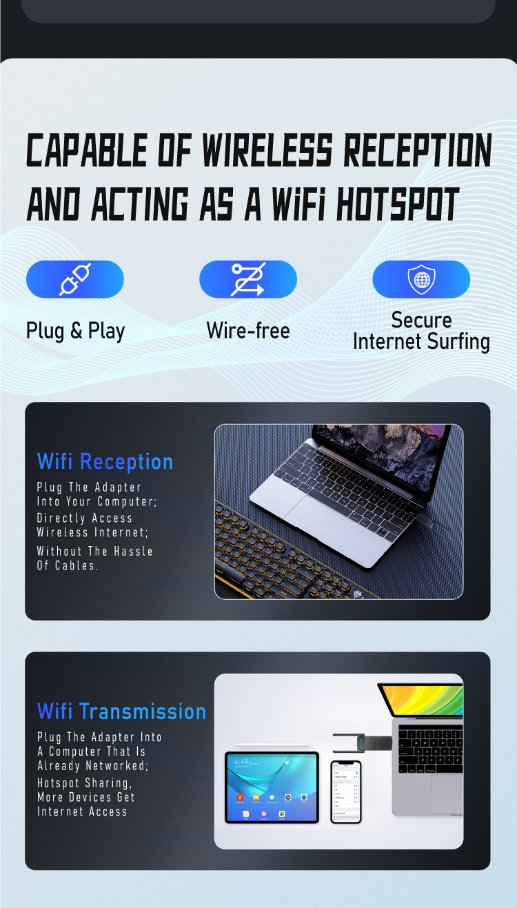 WIFI FIY 1800Mbps WiFi Netword Card USB3.0 WiFi Adapter 5Ghz 2.4Ghz ...