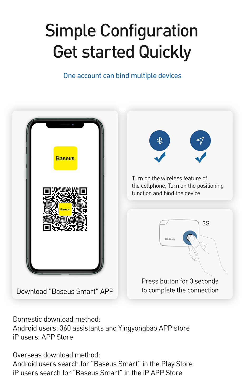 Baseus T2 Wireless Smart Tracker Mini Anti-Lost Track Device Animal Kid ...