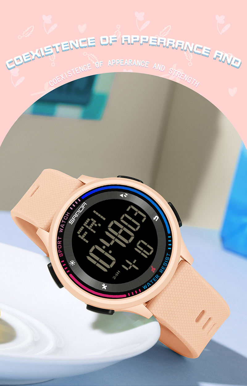 SANDA Colourful Simple Large Screen Fashion Thin Sports LED Watch 6158 ...