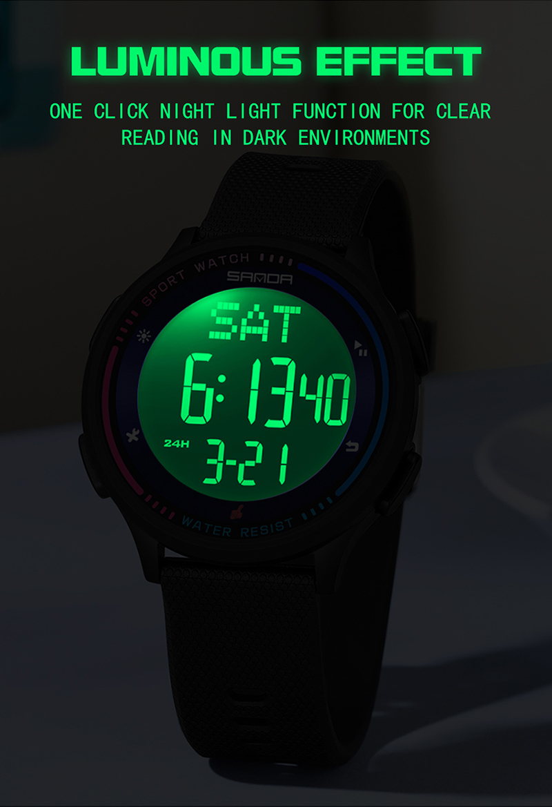 SANDA Colourful Simple Large Screen Fashion Thin Sports LED Watch 6158 ...