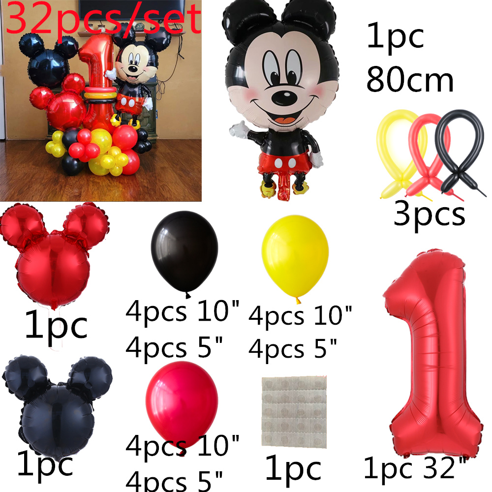 32pcs Disney Mickey Mouse Foil Balloons 32 inch Number Balloon Birthday ...