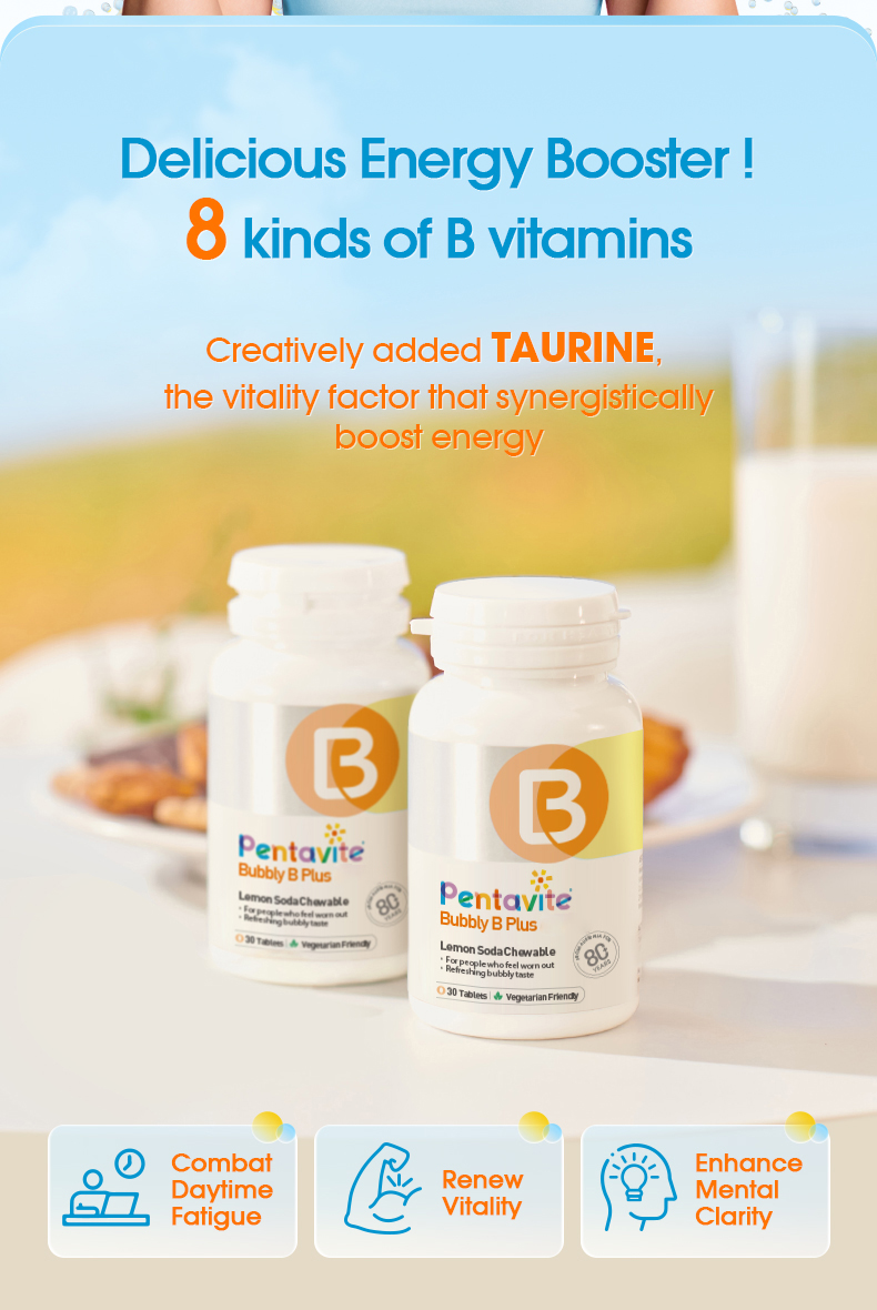 Pentavite Bubbly B Plus Energy Lemon Soda Chewable Vitamin B Complex ...