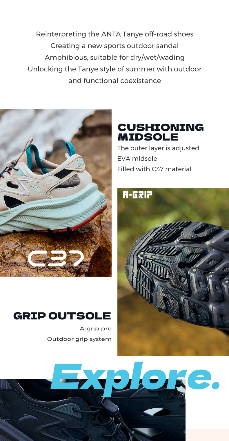 ANTA Men Beach Sandals A-Grip Pro Light Selipar Outdoor Sports Walking Kasut Sukan 912428502 ...