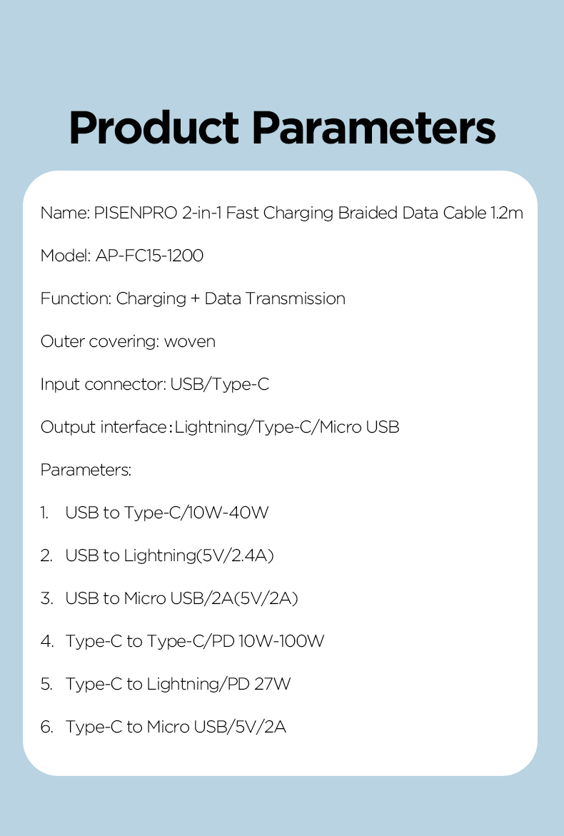 PISEN AP-FC15 3 In 1 Pro-Mars Series USB/Type-C To L+Type-C+Micro USB Braided Charging Data ...
