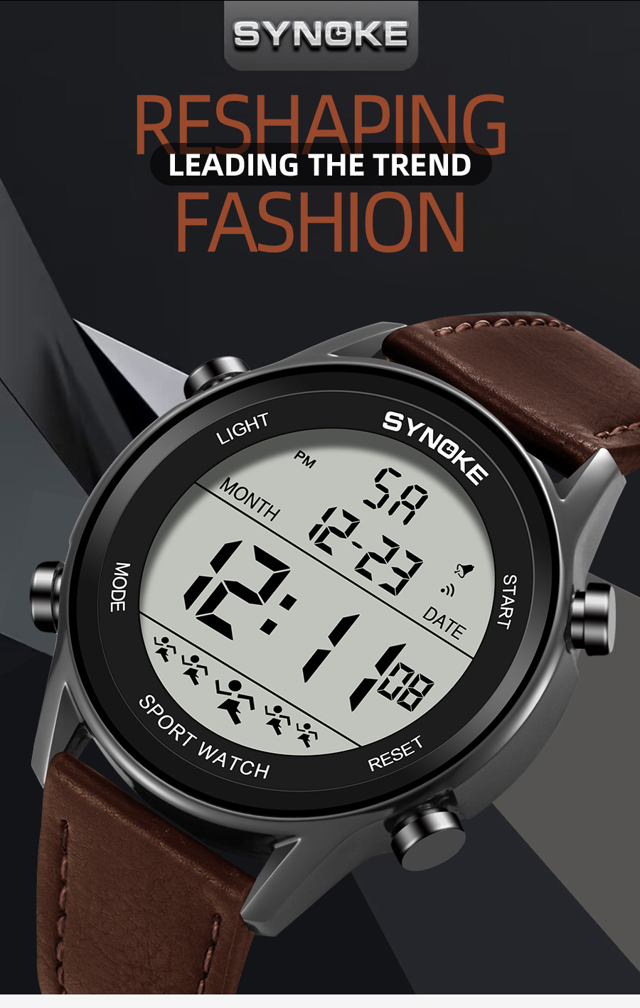 SYNOKE Men Watch Waterproof Sports Digital Watch LED Display Watch ...