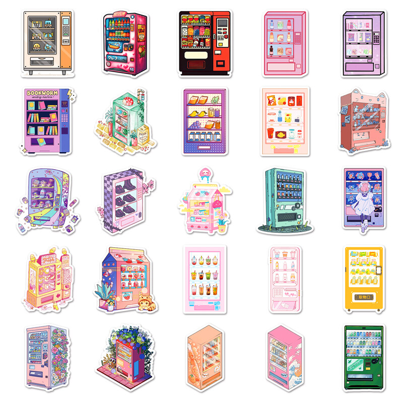 50pcs Cartoon Vending Machine Stickers DIY Phone Laptop Diary Guitar ...