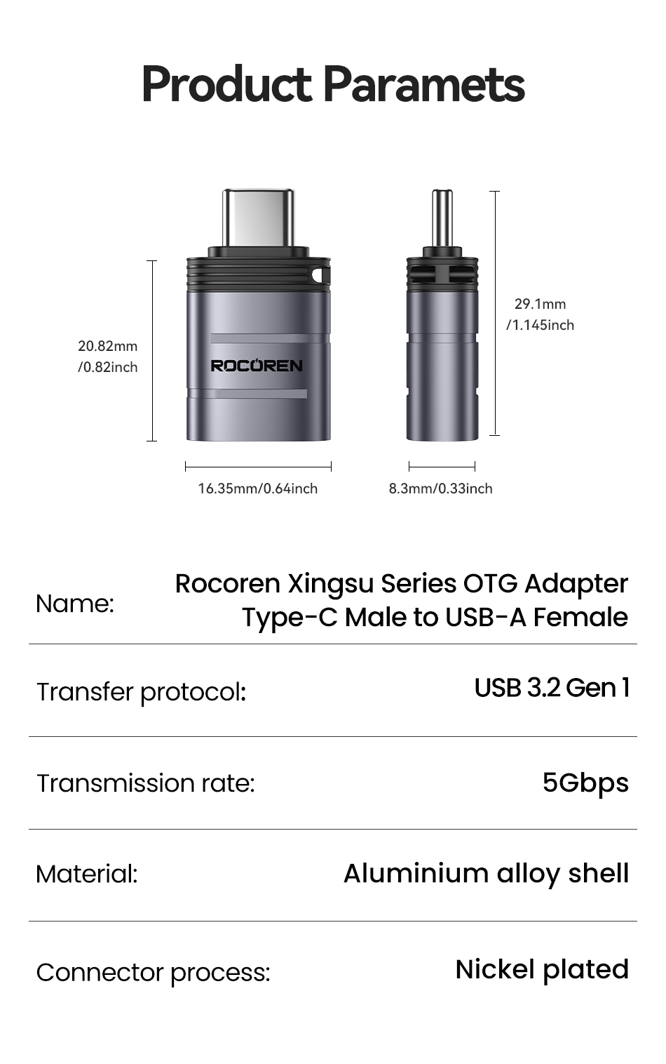 Rocoren USB 3.2 Gen1 Type-C OTG Adapter Type C USB C Male To USB Female ...