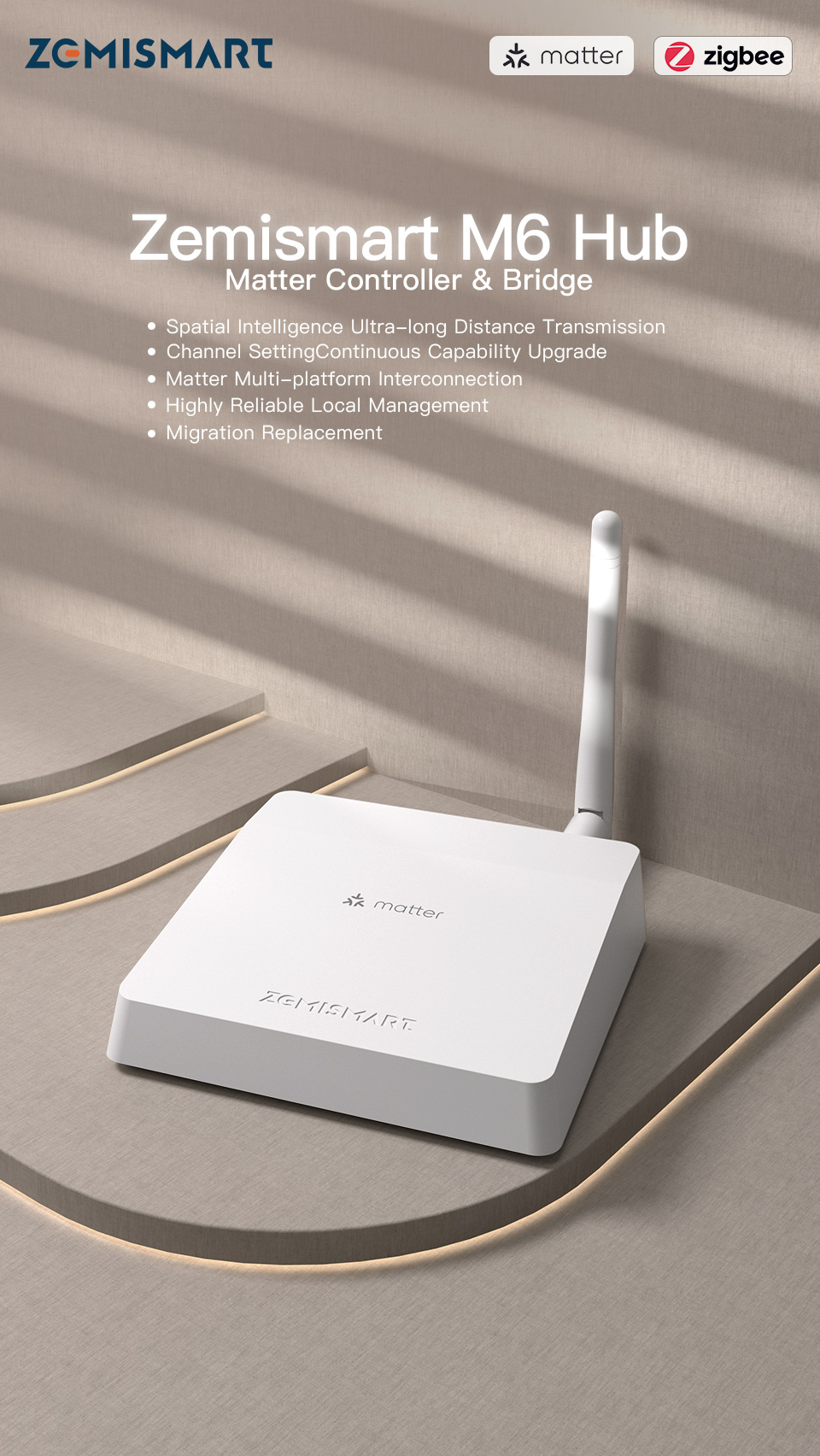Zemismart Matter M6 Antenna/M1 Zigbee Hub Matter Gateway Support Tuya App/Homekit/Google Home ...