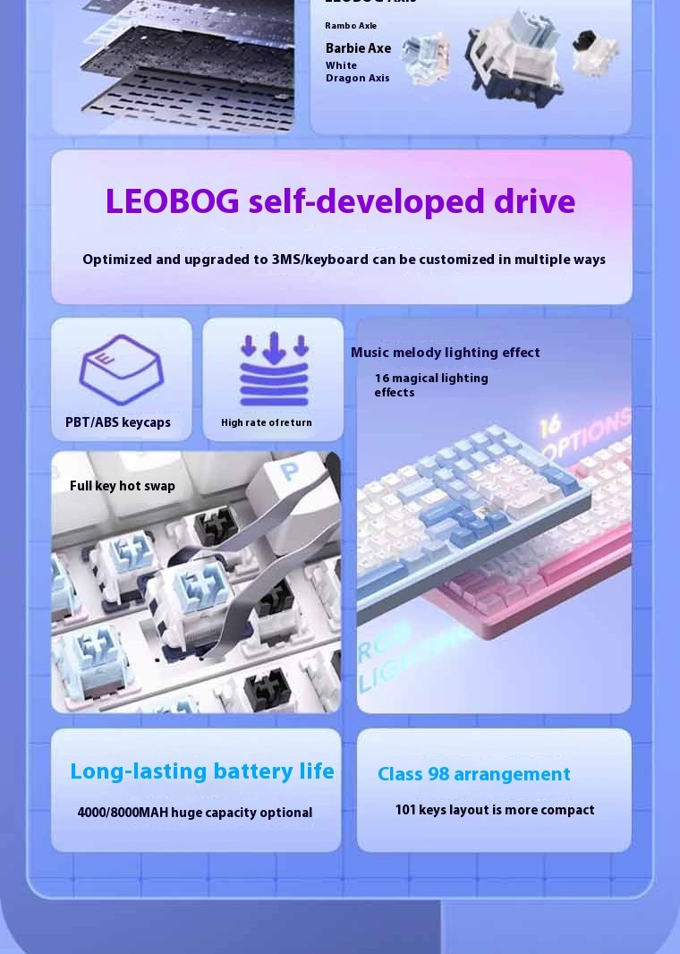 LEOBOG Hi98pro aluminum alloy three mode customized game mechanical ...