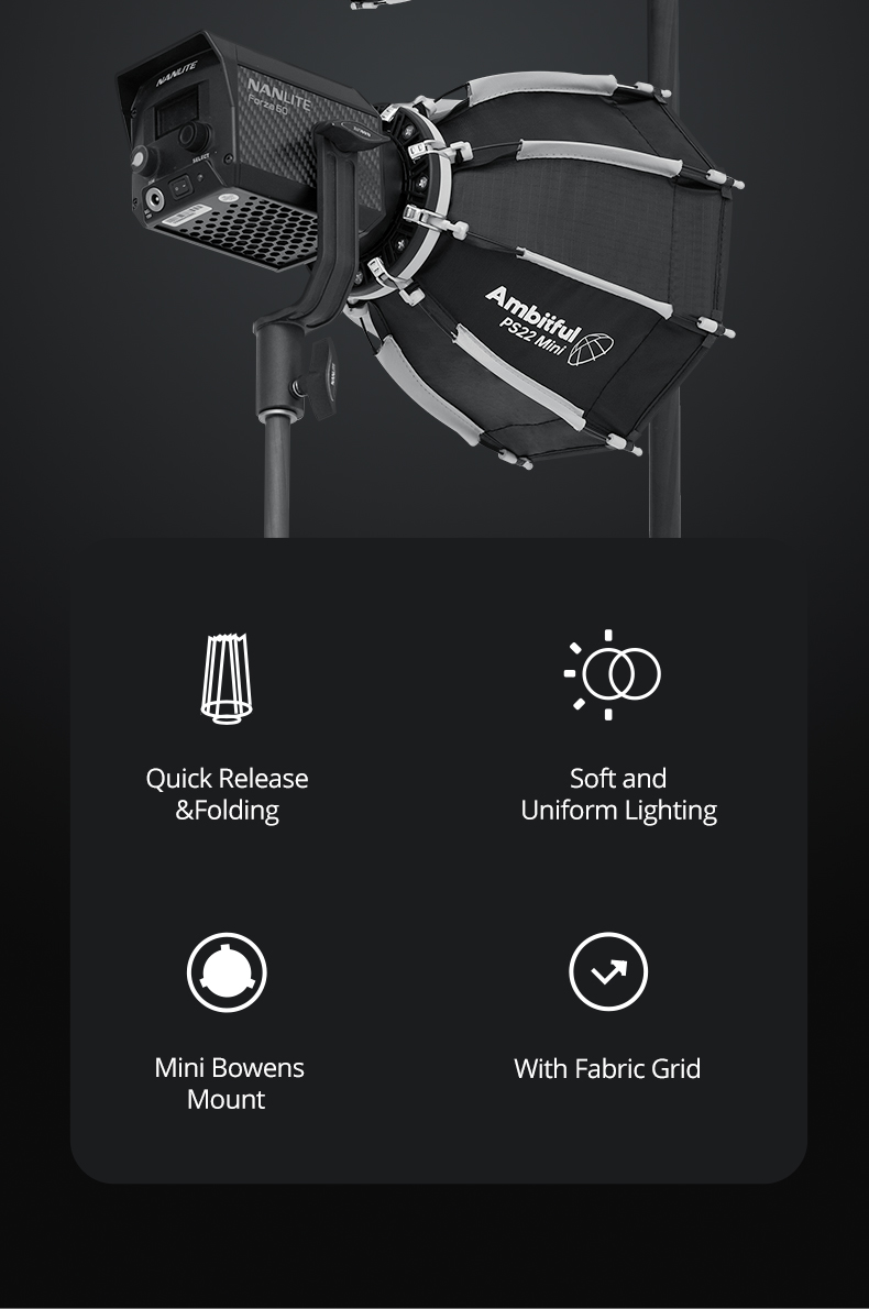 Ambitful PS20 Mini/30 Mini One-Second Quick Release Parabolic Softbox Mini Bowens Mount For ...
