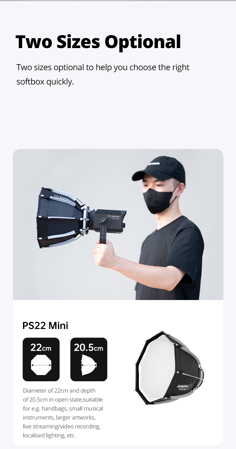 Ambitful PS20 Mini/30 Mini One-Second Quick Release Parabolic Softbox Mini Bowens Mount For ...