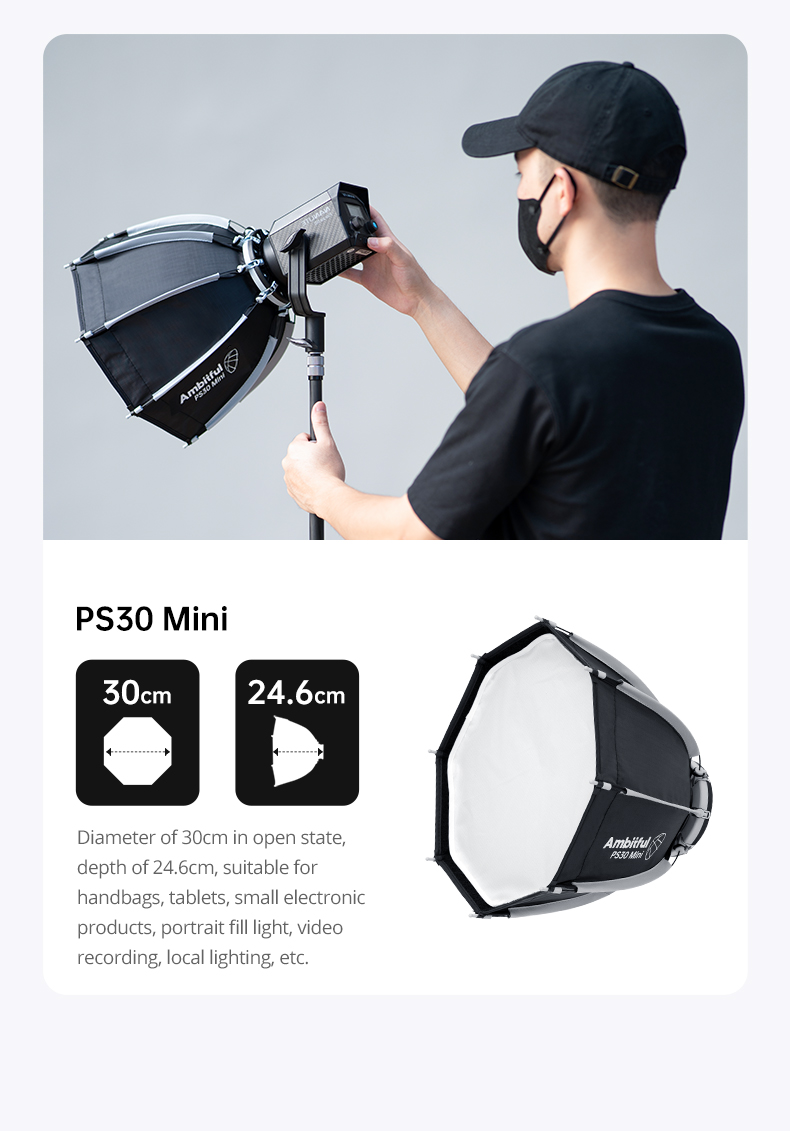 Ambitful PS20 Mini/30 Mini One-Second Quick Release Parabolic Softbox Mini Bowens Mount For ...