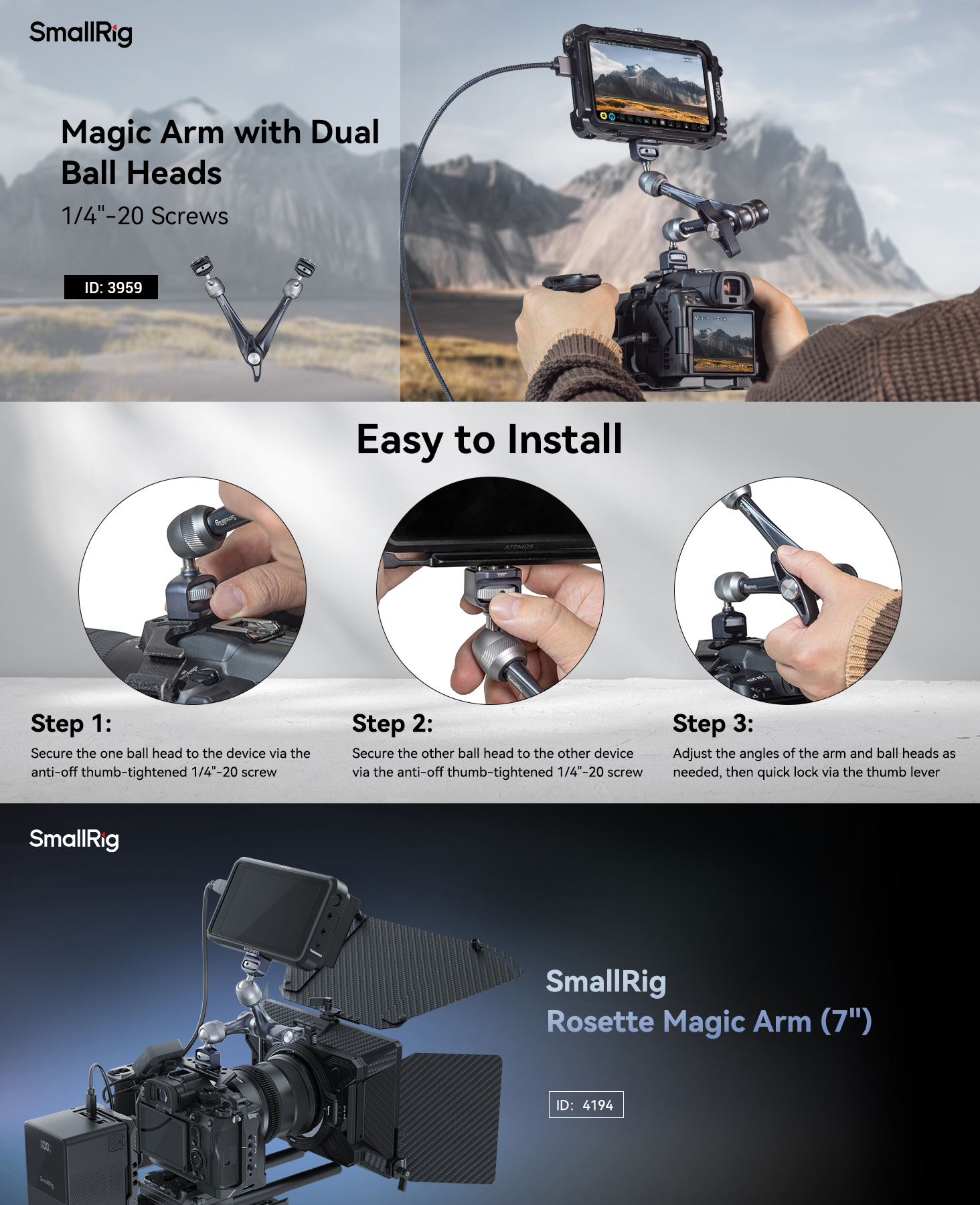 SmallRig HawkLock H21 Quick Release Magic Arm for Cameras/Monitors/LED ...