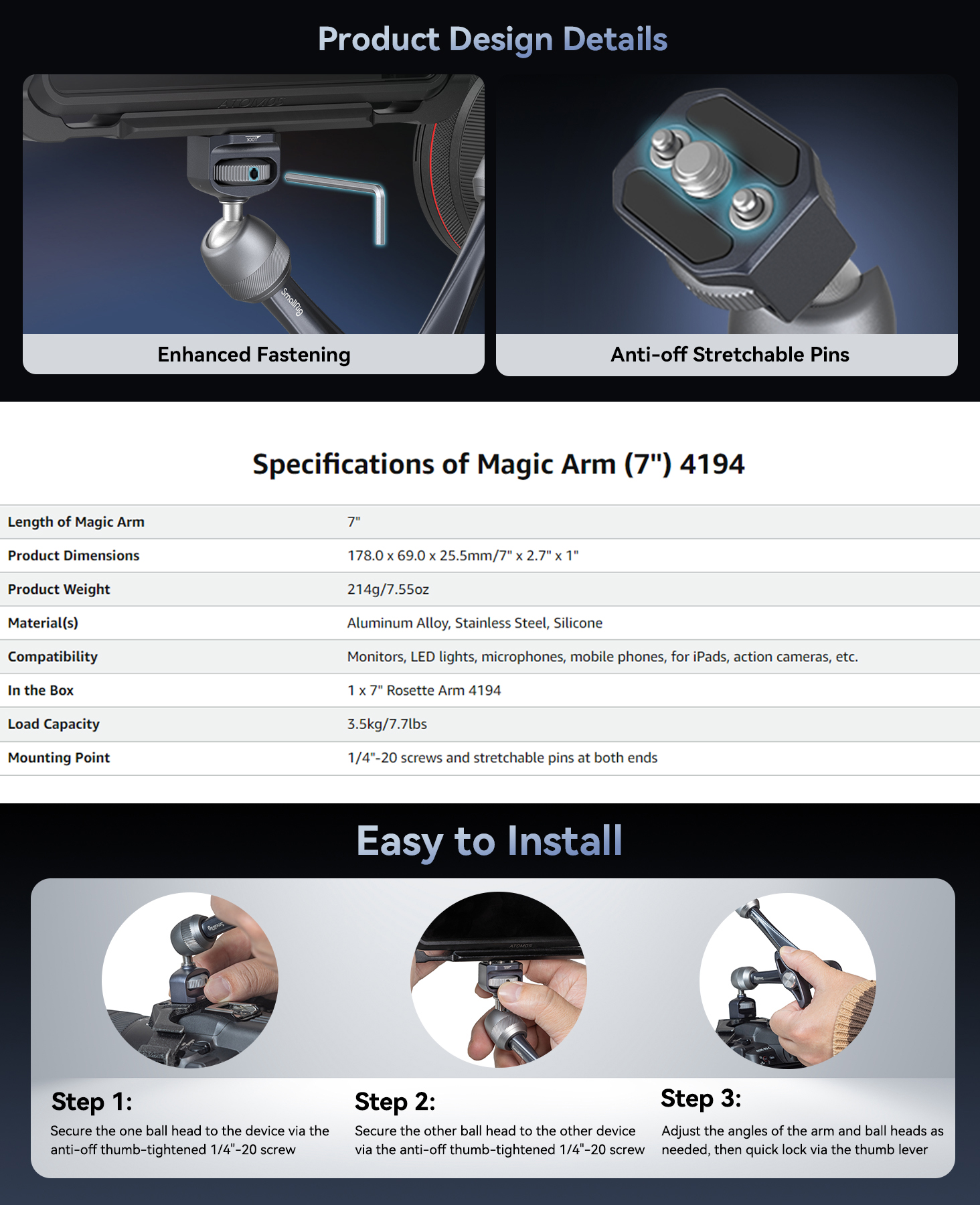 SmallRig HawkLock H21 Quick Release Magic Arm for Cameras/Monitors/LED ...