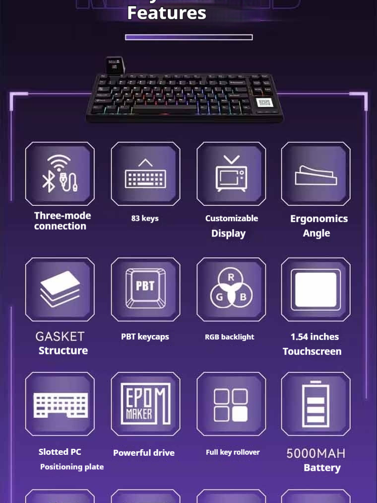 EPOMAKER RT80 three mode customized mechanical keyboard, touch screen ...