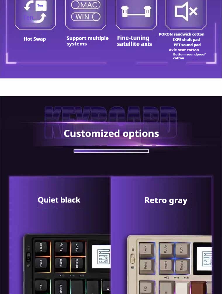 EPOMAKER RT80 three mode customized mechanical keyboard, touch screen ...