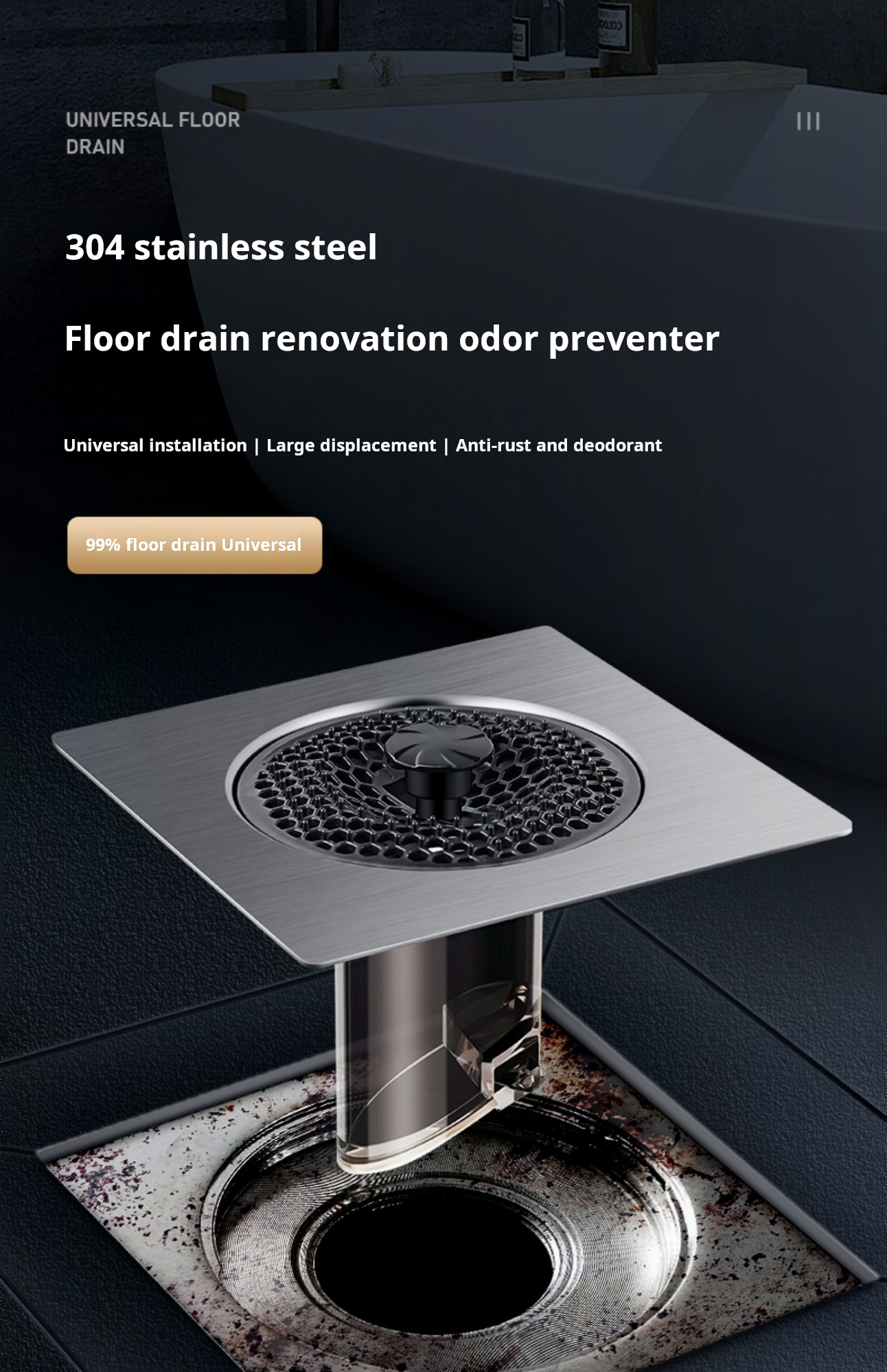 Bathroom large size 15cm * 15cm stainless steel floor drain renovation ...
