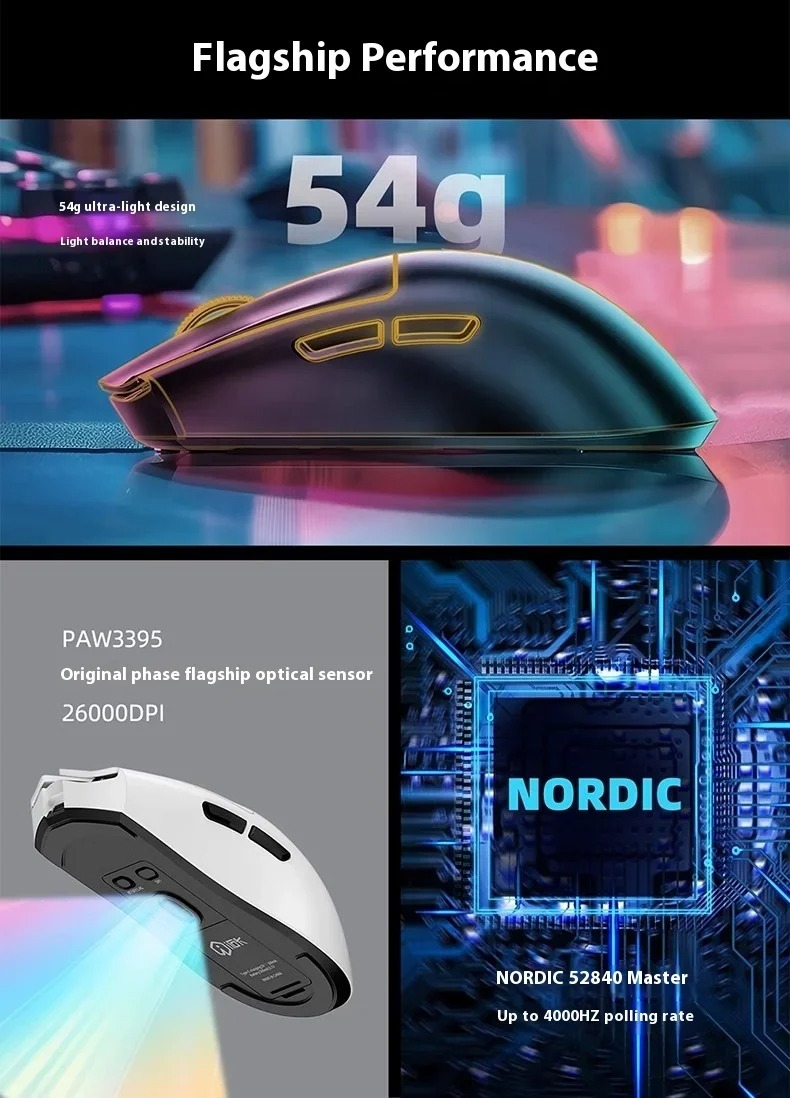 IROK HE3 PRO Tri-mode Wireless Mouse 4K PAW3395 Sensor Replaceable Battery Lightweight Esports ...