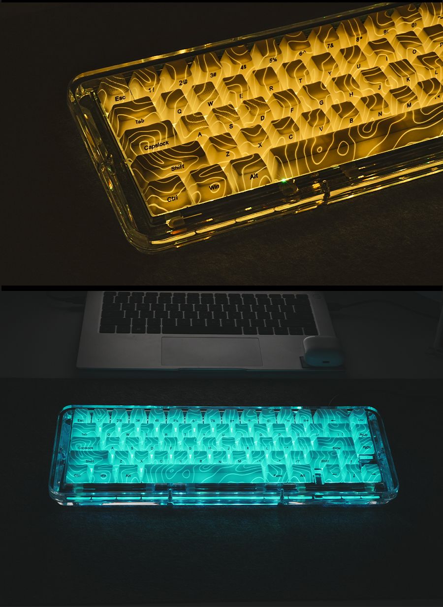 Womier 134 Keys Black Topographic V3 3.0 Dye-Sub Shine Through Key Caps ...