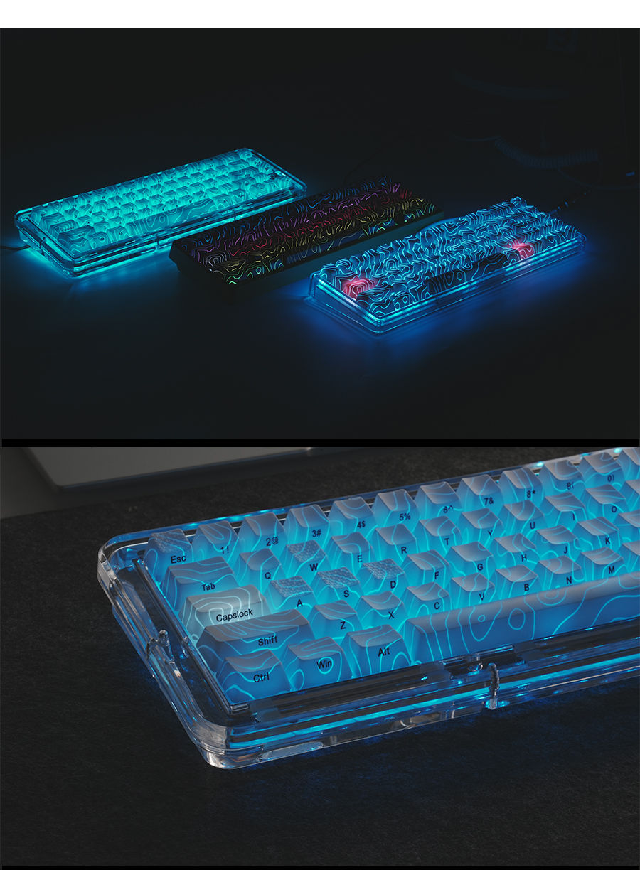 Womier 134 Keys Black Topographic V3 3.0 Dye-Sub Shine Through Key Caps ...