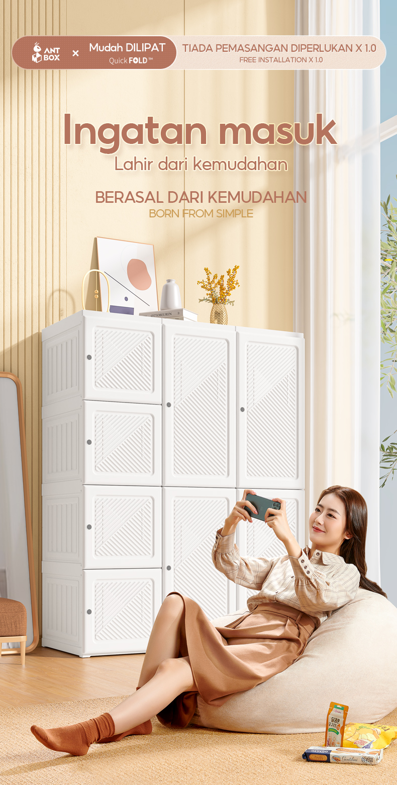 ANTBOX Almari Baju Putih 衣橱 Wardrobe White 6-15 Cubes 1-3 Hangers ...