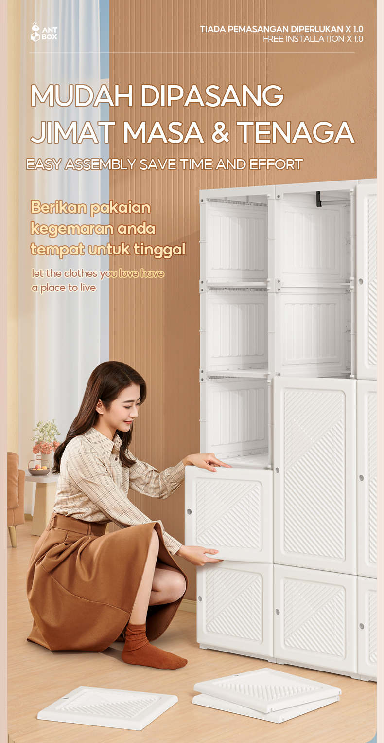 ANTBOX Almari Baju Putih 衣橱 Wardrobe White 6-15 Cubes 1-3 Hangers ...