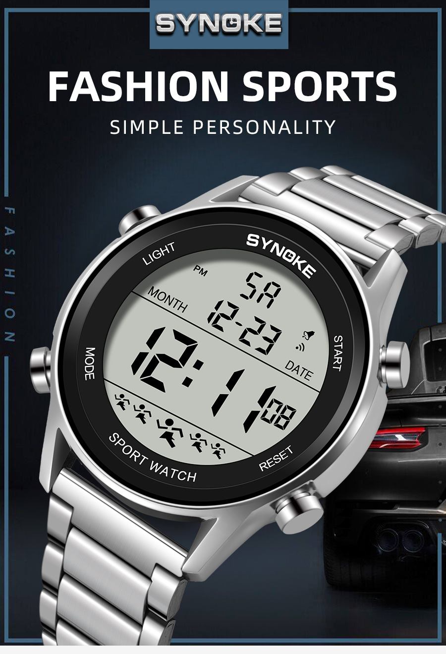 SYNOKE Waterproof Men Watch Sport Stainless Steel Digital Multifunction ...