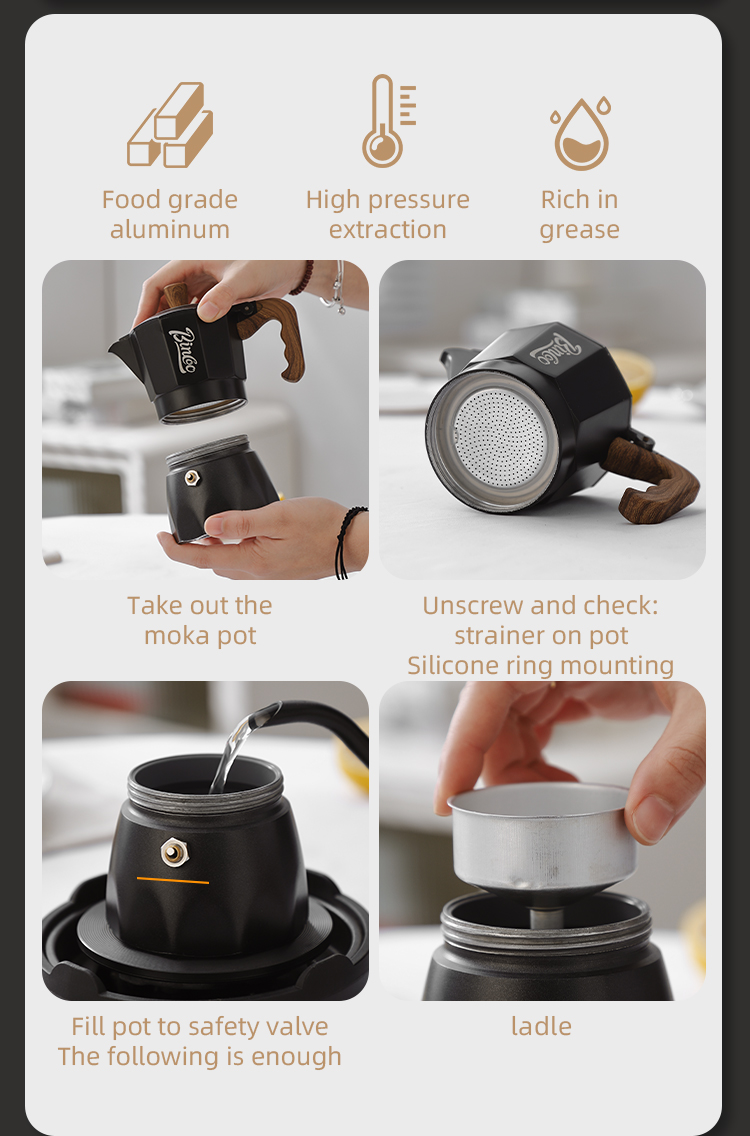 BINCOO Dual-valve Moka Pot Home Coffee Pot Small Espresso Coffee Maker ...