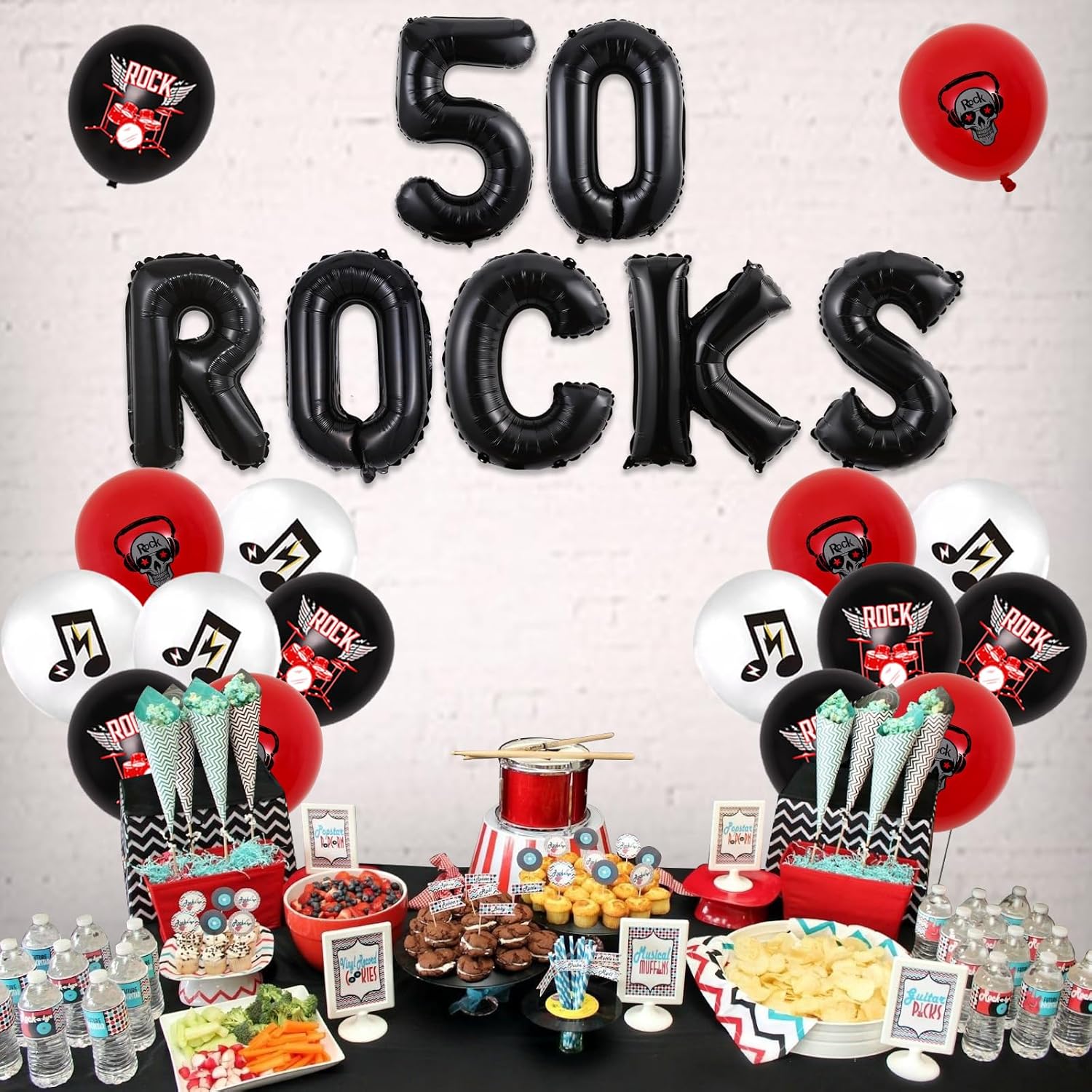 NIVVINE Rock and Roll 50th Birthday Party Decorations Red and Black 50 ...