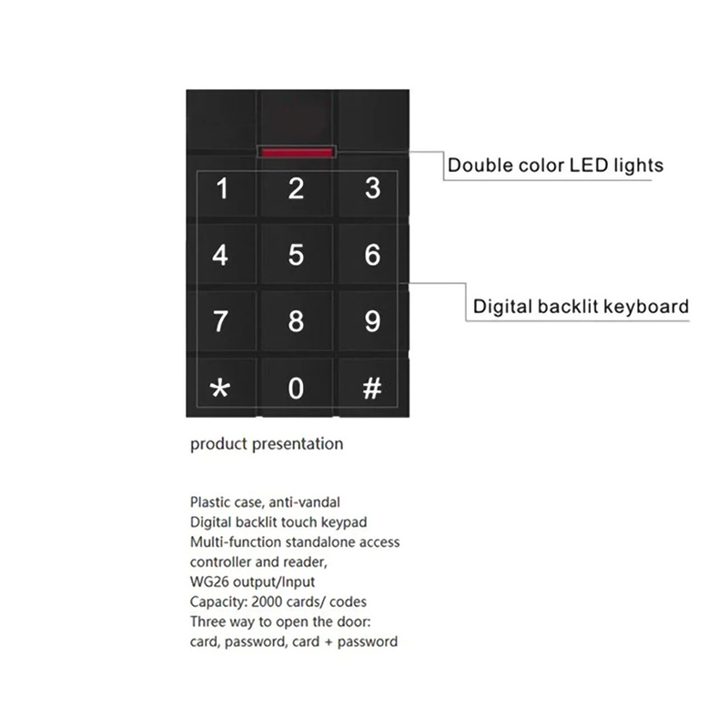 Standalone Digital Panel Touch Access Control Keypad with Wiegand 26 ...