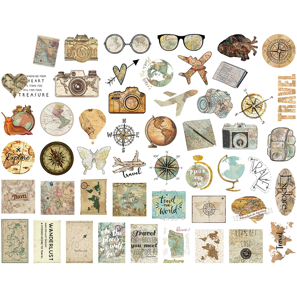 [Large Sticker]50Pcs/set Travel The Map Stickers Vintage Decal for ...