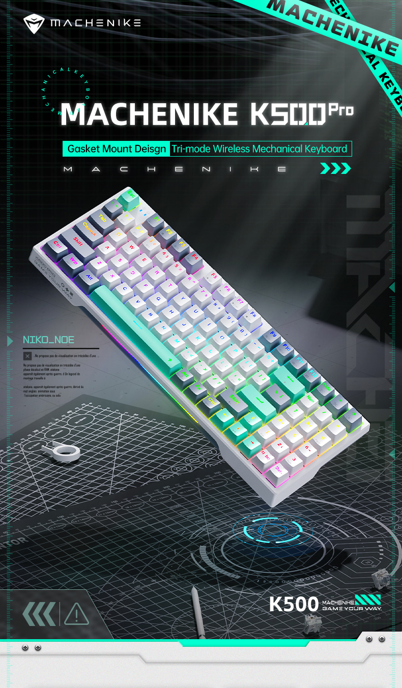Machenike K500 Pro Gasket Mount Gaming Keyboard, Tri-Mode Wired ...