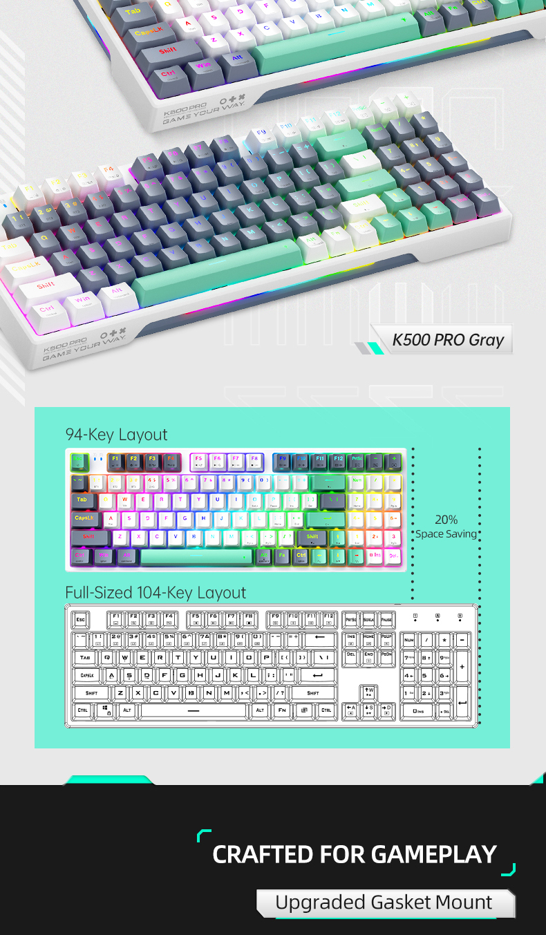 Machenike K500 Pro Gasket Mount Gaming Keyboard, Tri-Mode Wired ...