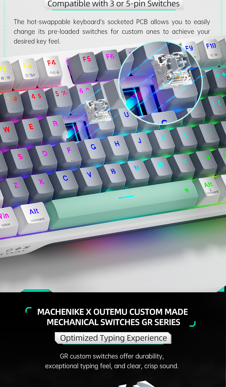 Machenike K500 Pro Gasket Mount Gaming Keyboard, Tri-Mode Wired ...