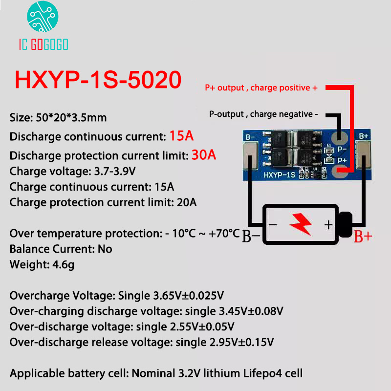 1S 3.2V Lithium Iron Phosphate Protection Board Single Series 3.65V ...