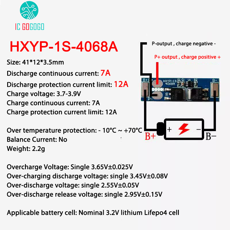 1S 3.2V Lithium Iron Phosphate Protection Board Single Series 3.65V ...