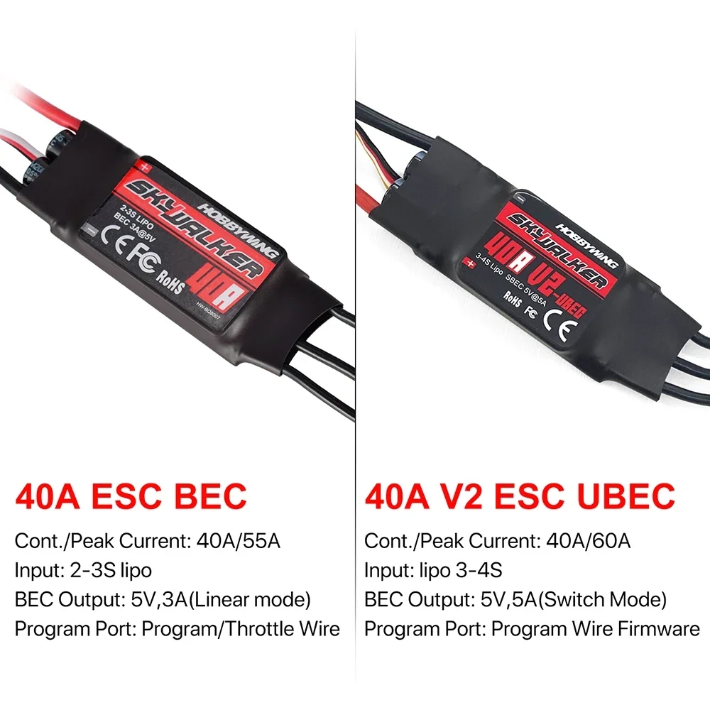 HOBBYWING SKYWALKER 40A 50A 80A 100A V2 ESC Speed Controller With UBEC T/XT60 Plug For RC Fixed ...