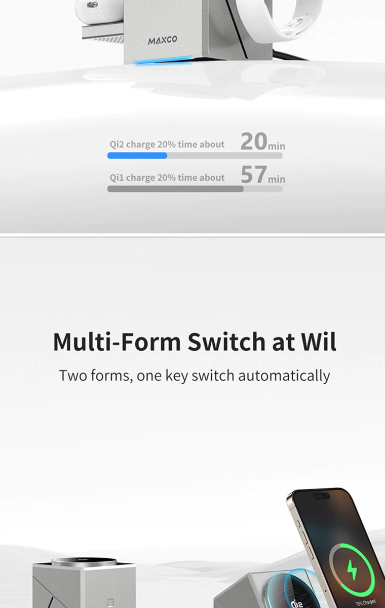 MAXCO MW11 Qi2 3-in-1 Touch Rotary wireless Charger 15W fast charging ...