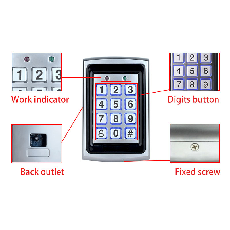 RFID Metal Access Control EM Card Reader Keypad with 10 EM4100 keyfobs ...